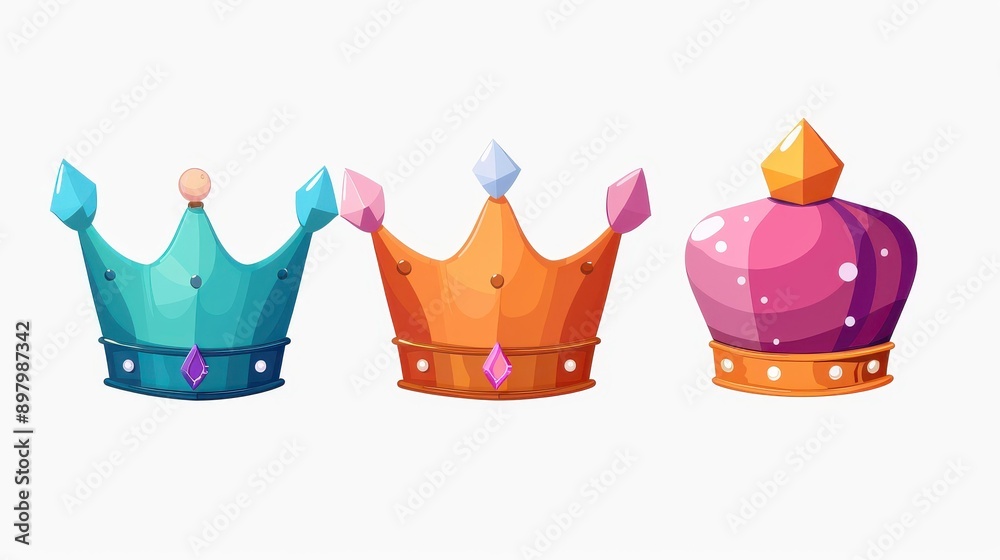 Colorful crown clipart, shining with jewels, symbolizes royal power and ...