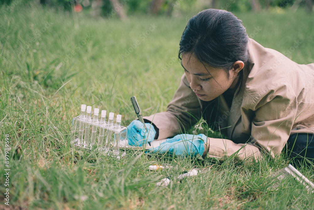the woman scientist conducted medical research, performing experiments ...