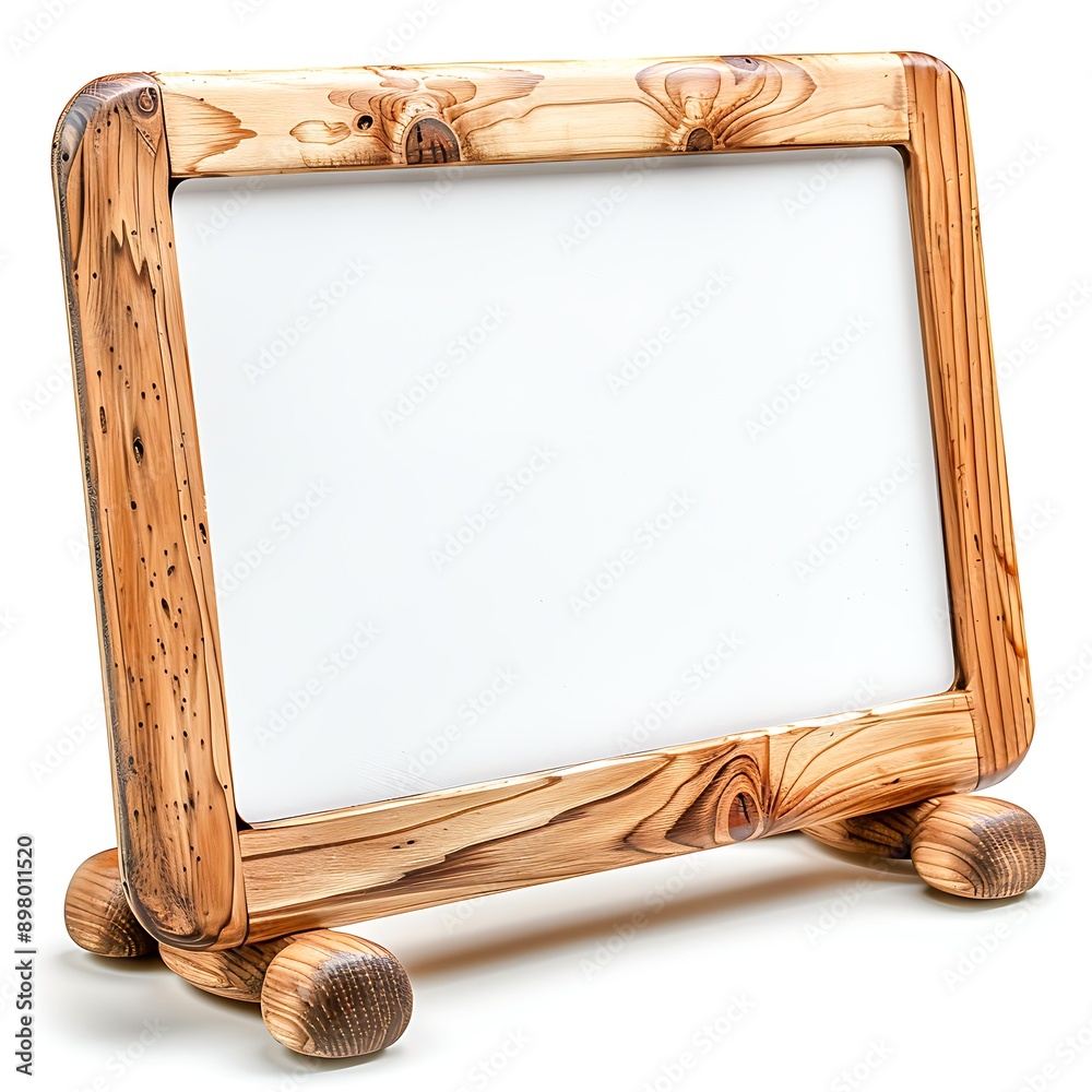 A rustic wooden-framed whiteboard on small round wooden legs, perfect ...
