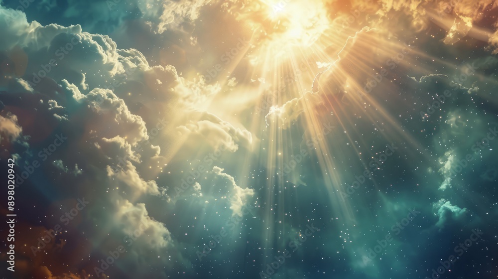 God light in heaven symbolizing divine presence. Light beams blessing ...