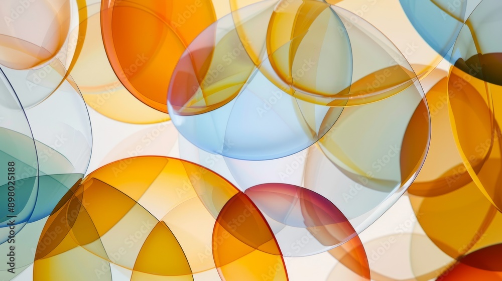Abstract forms of overlapping transparent circles in varying colors ...