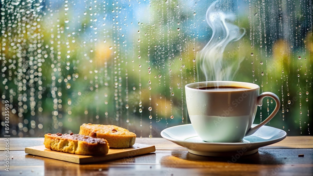 Snack and Espresso with Raindrops on Window. Perfect for: Cozy Cafes ...