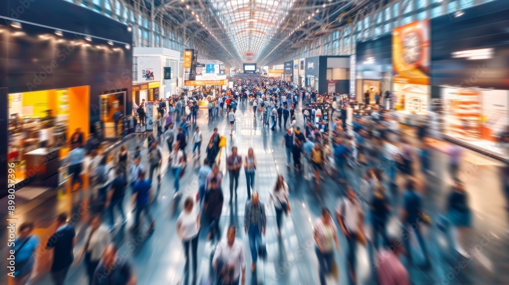 Blurred of Trade fair expo trade show booth international business ...