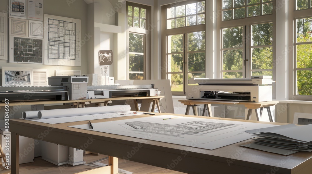 architecta??s home office with a custom drafting table, model buildings ...