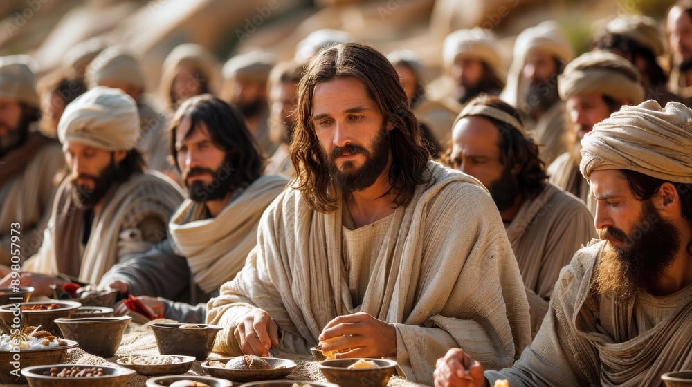 Foto de Jesus breaking bread, while the apostles around take their ...