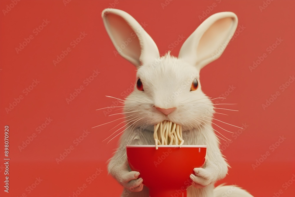 Surreal 3D of a Rabbit Eating Ramen Noodles in a Studio Lighting Setup ...