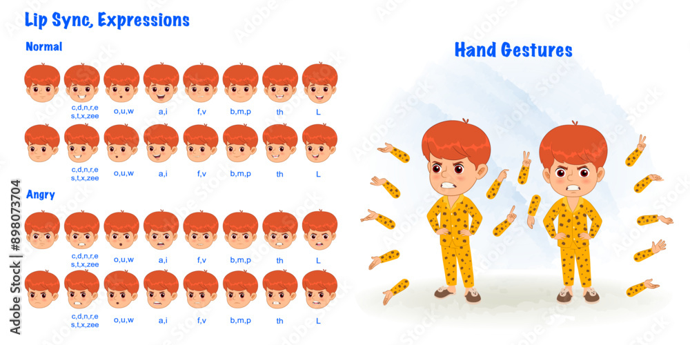 Boy in night suit cartoon character with angry face expression and lip ...