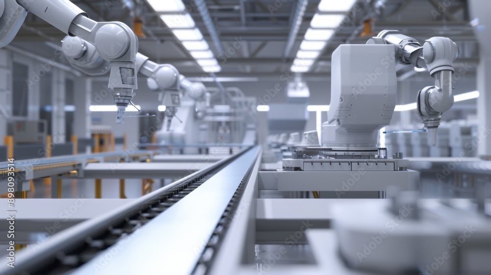 A 3D blender minimalist render of a product factory, featuring clean ...