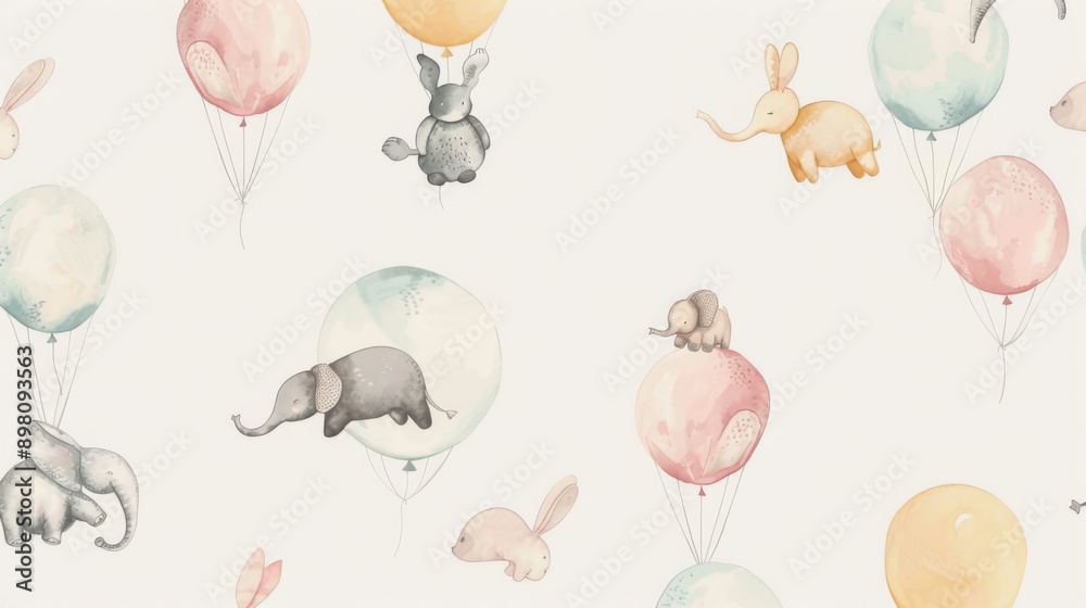 A playful wallpaper designed for children with an animal-themed pattern ...