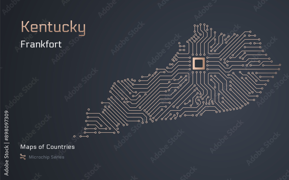 Kentucky Map with a capital of Frankfort Shown in a Microchip Pattern ...