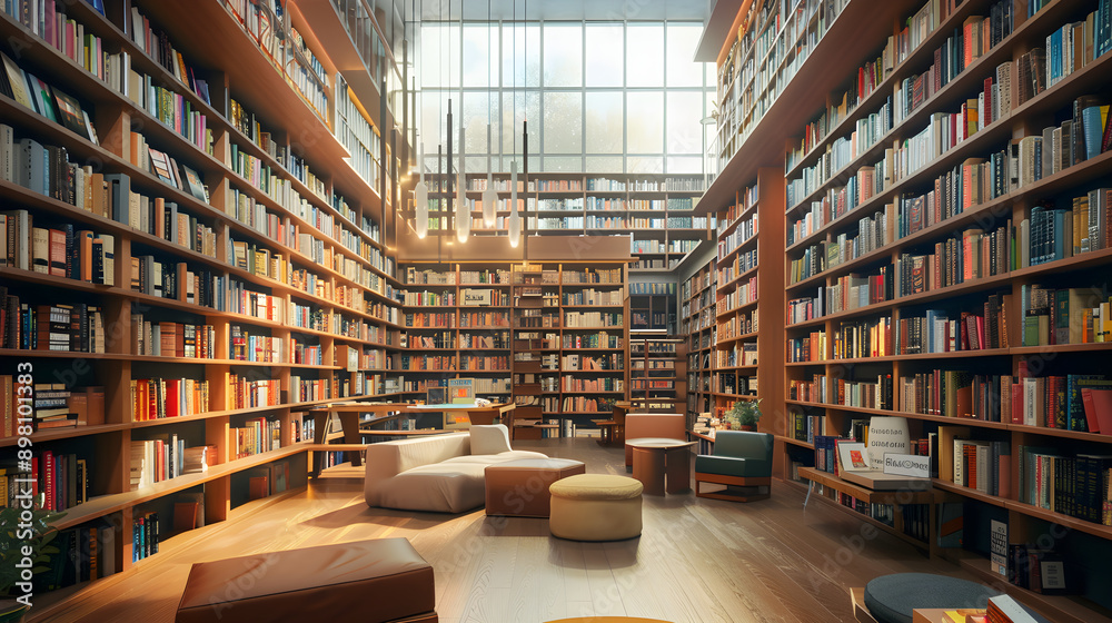 Modern Library with Natural Light and Cozy Reading Nooks for an ...