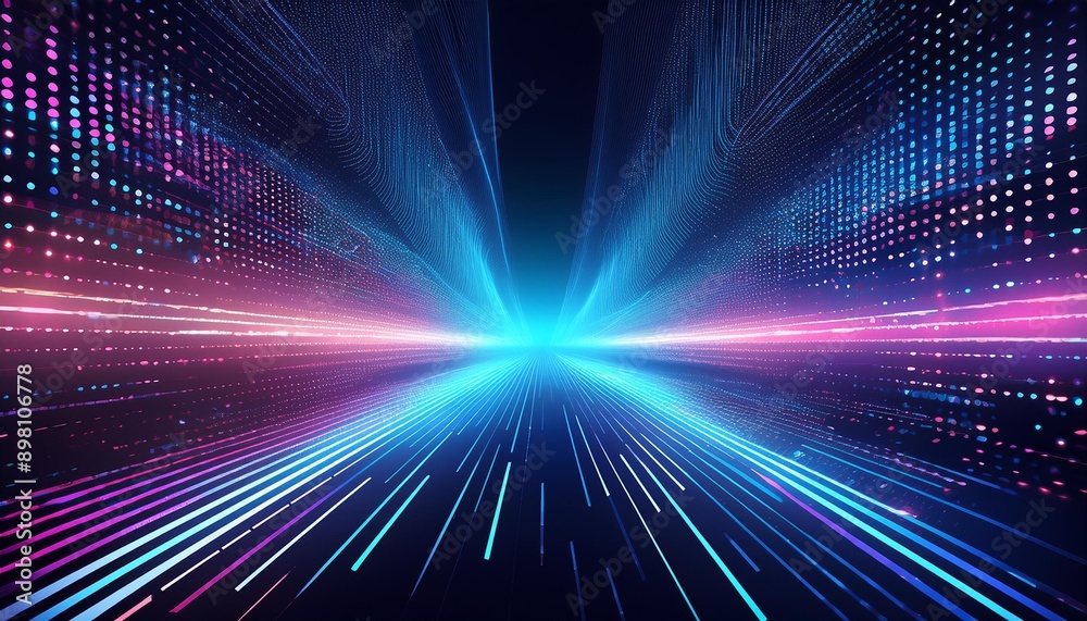 Vibrant abstract light rays radiate forward, creating a dynamic sense ...