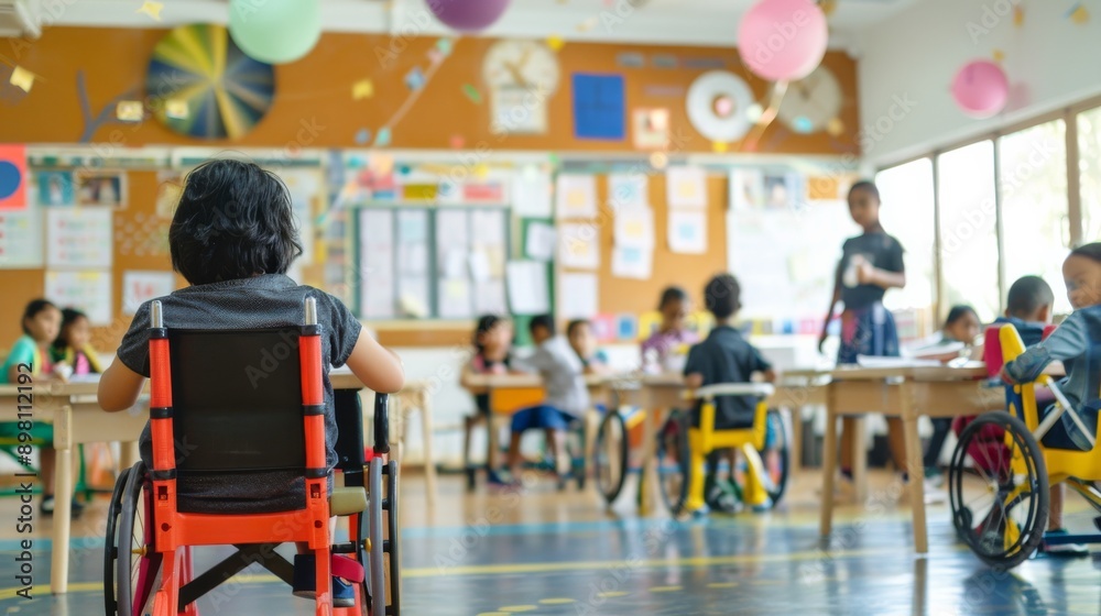 Inclusive education symbolized by a classroom where students of diverse ...