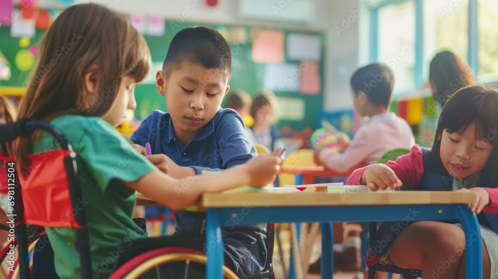 Inclusive education symbolized by a classroom where students of diverse ...