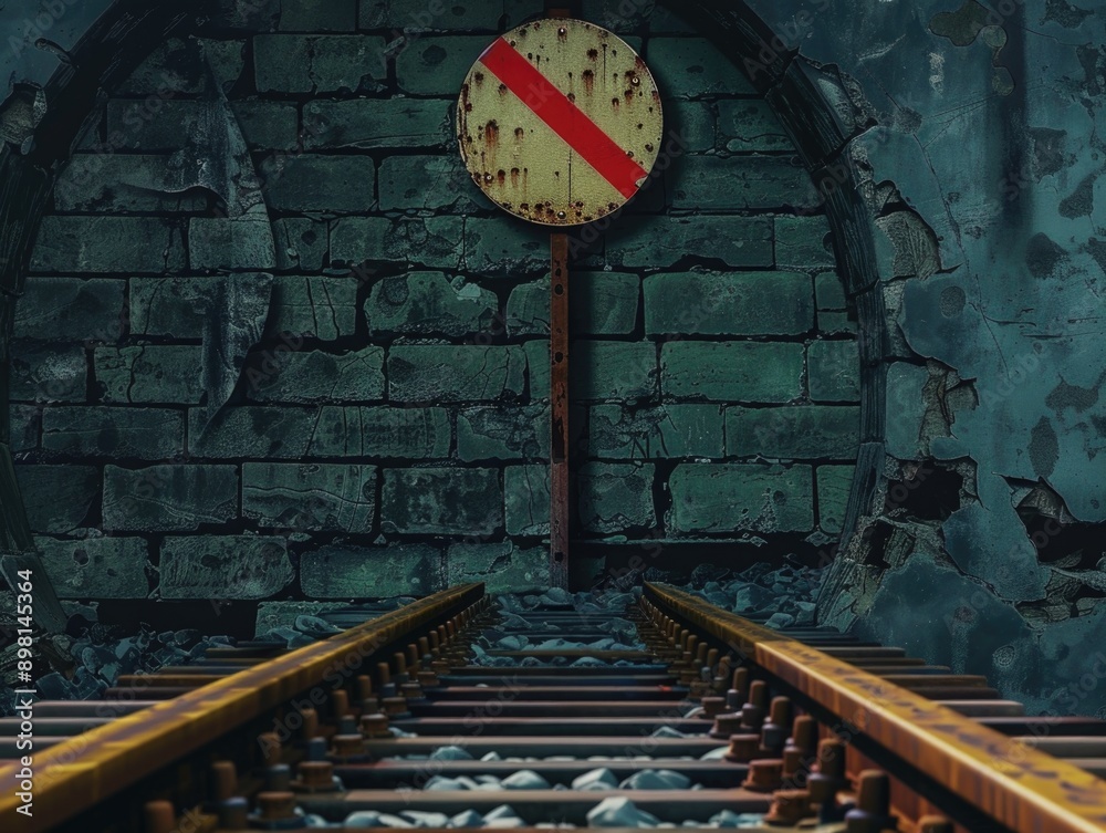 Railroad Track with No Entry Sign Stock Illustration | Adobe Stock
