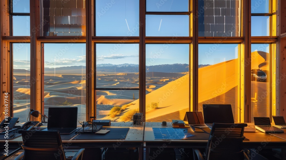 remote desert office with sustainable design, solar power, and large ...