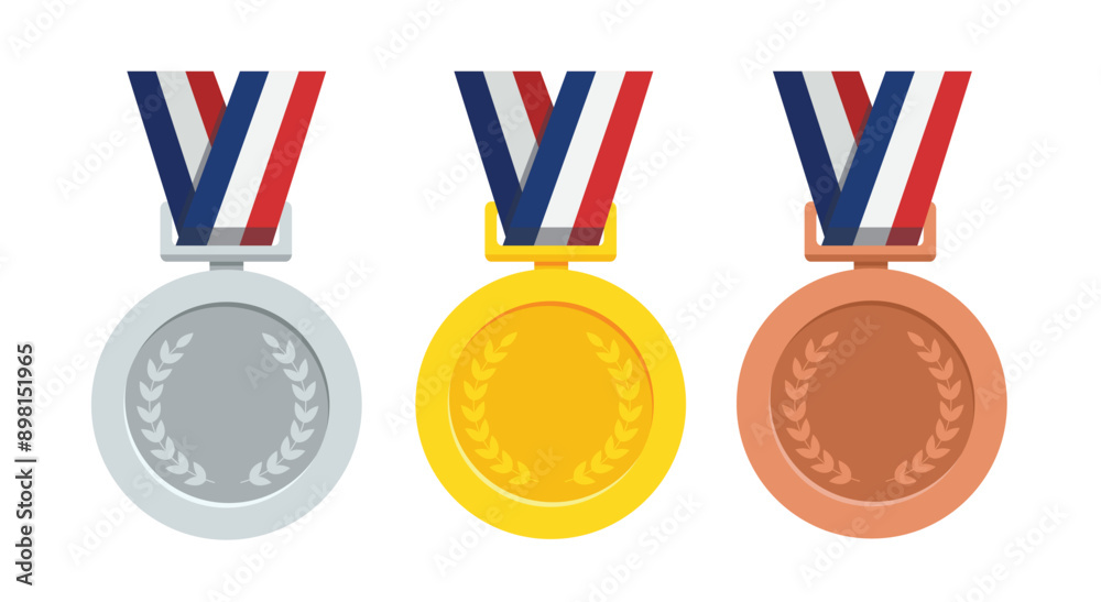 Three medal with gold madel and silver, bronze madel and red ribbon ...
