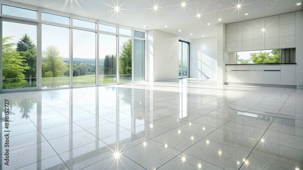 Sparkling clean white tile floor with subtle grout lines and soft ...