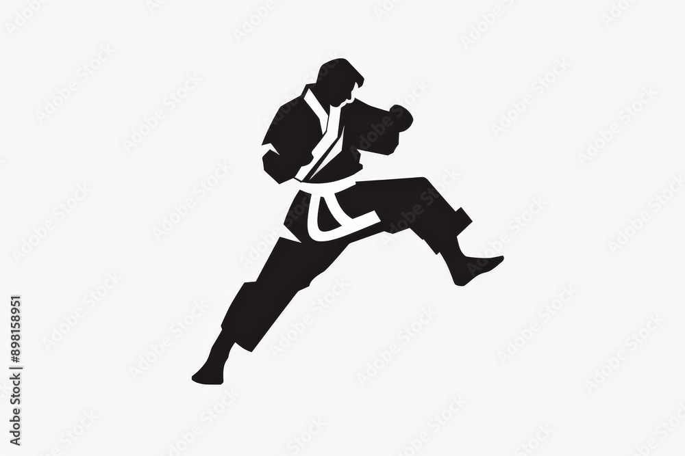 This image captures a martial artist in mid-motion performing a dynamic ...