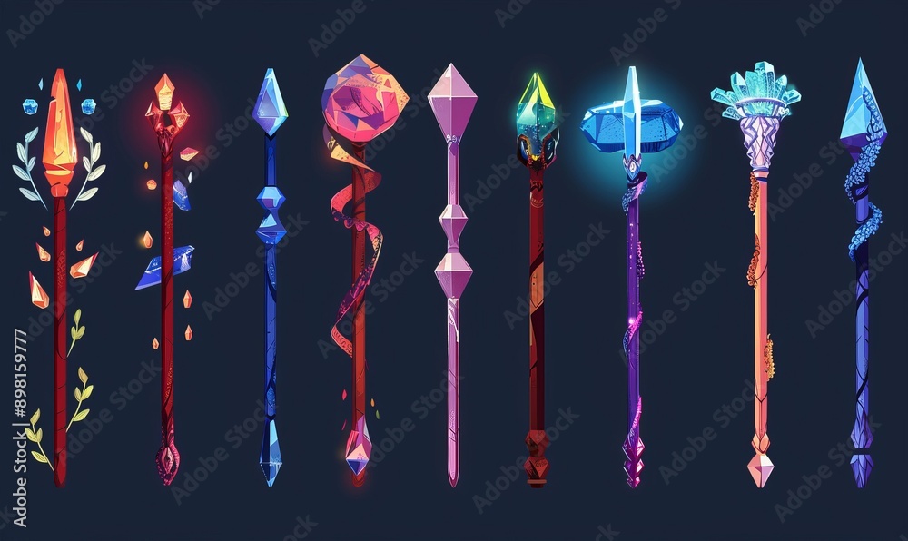 Magical staff cartoon. Magic wand princess rod for rpg game magician ...