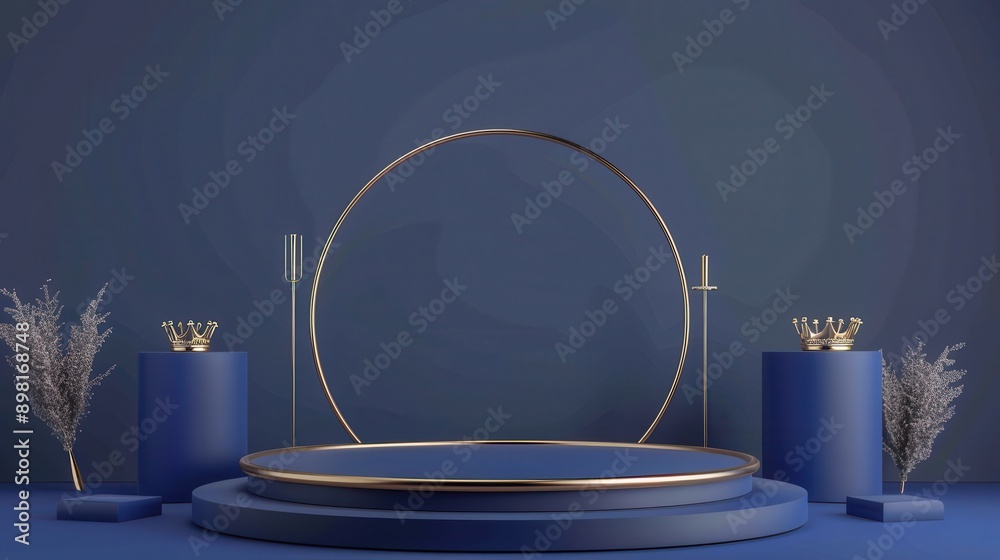 Royal blue podium product background 3d regal display platform majestic ...