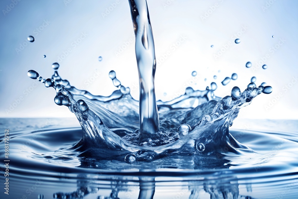 A wave of liquid water, a splash of a transparent blue stream, a vortex ...