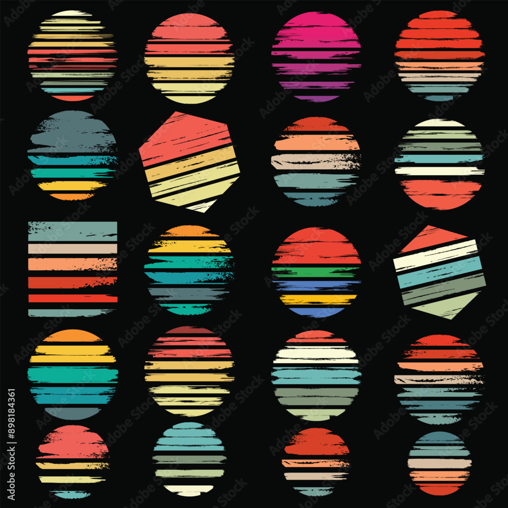Vintage color backgrounds with retro shapes and sunset illustrations ...