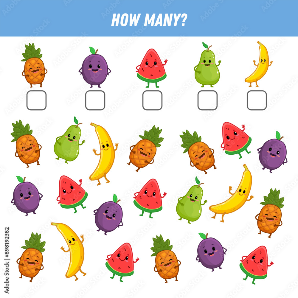How many cartoon fruits are there. Count the number of funny fruits ...