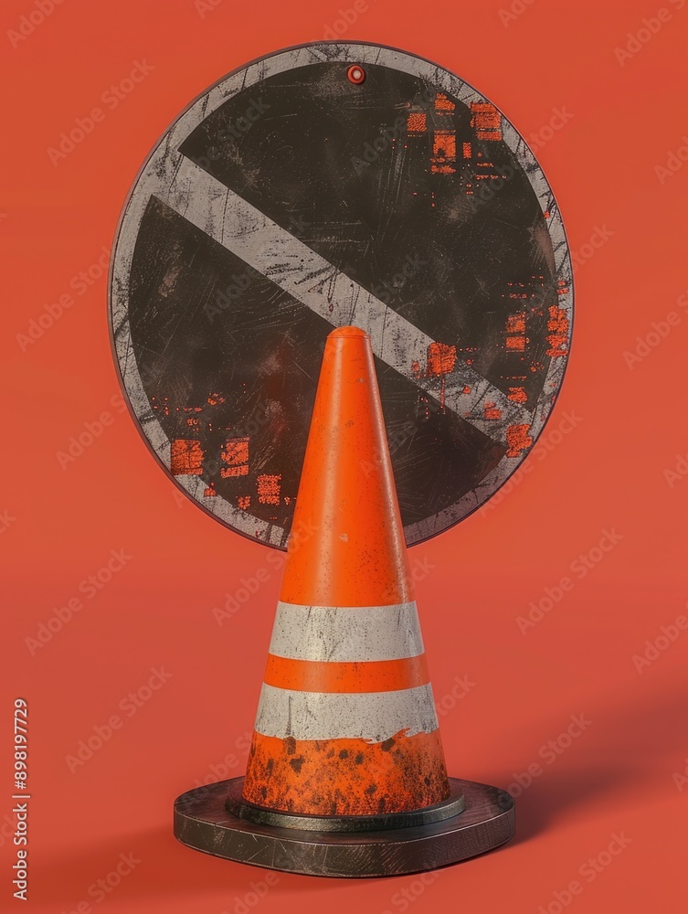 Traffic Cone with No Entry Sign Background Stock Illustration | Adobe Stock