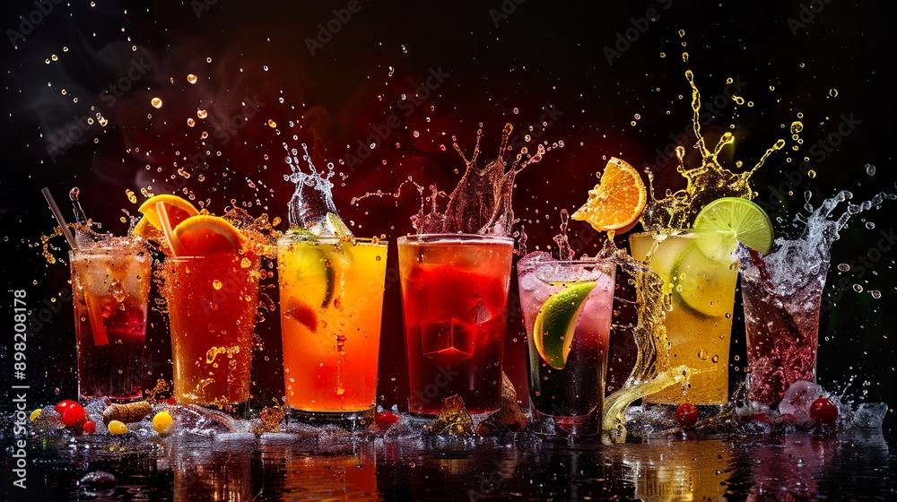 An assortment of classic cocktails (Moscow mule, bloody Mary, Negroni ...