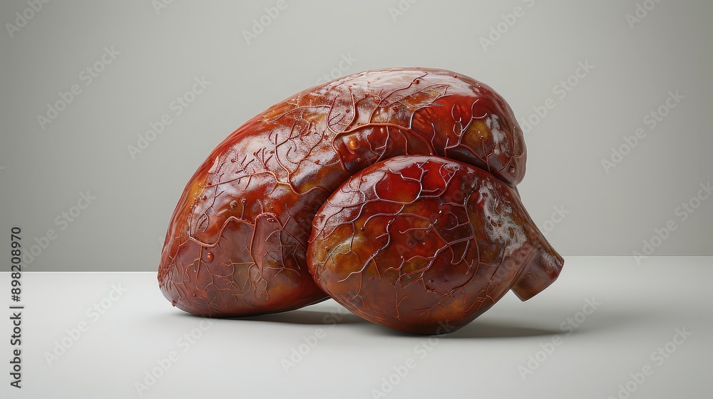 3D rendering of a human liver, with detailed texture and surface ...