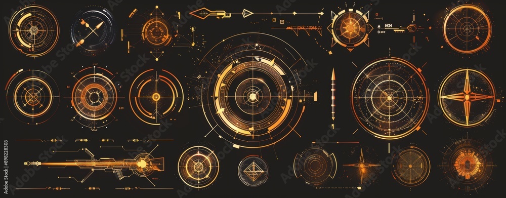 Yellow hi-tech elements, HUD, interface for GUI, UI, UX design ...