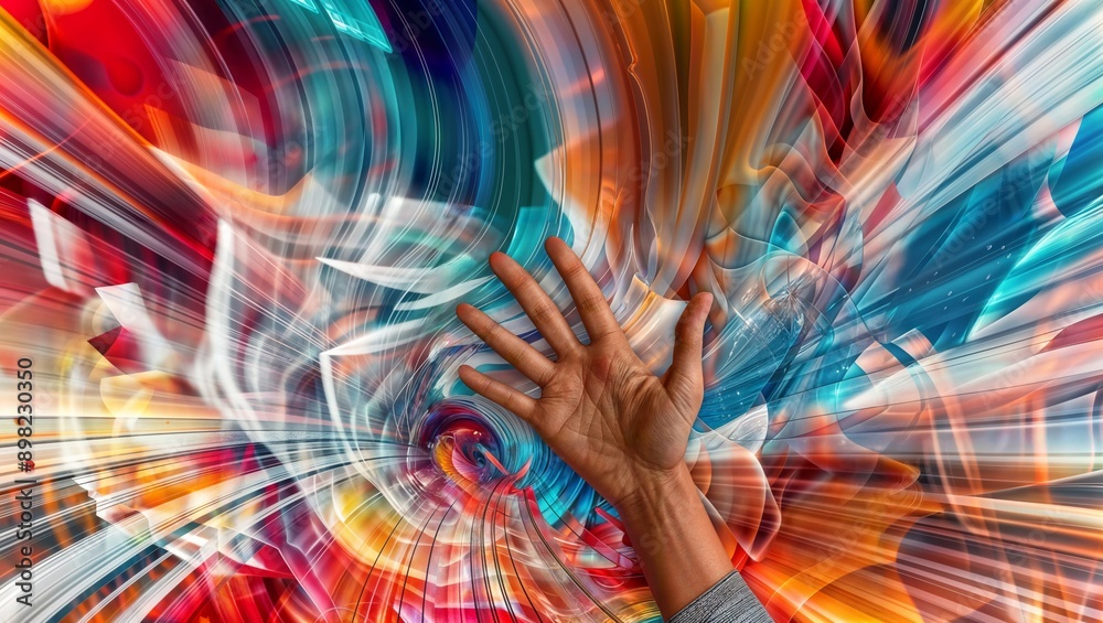 Colorful Explosion. Hand reaching out amidst a vibrant burst of ...