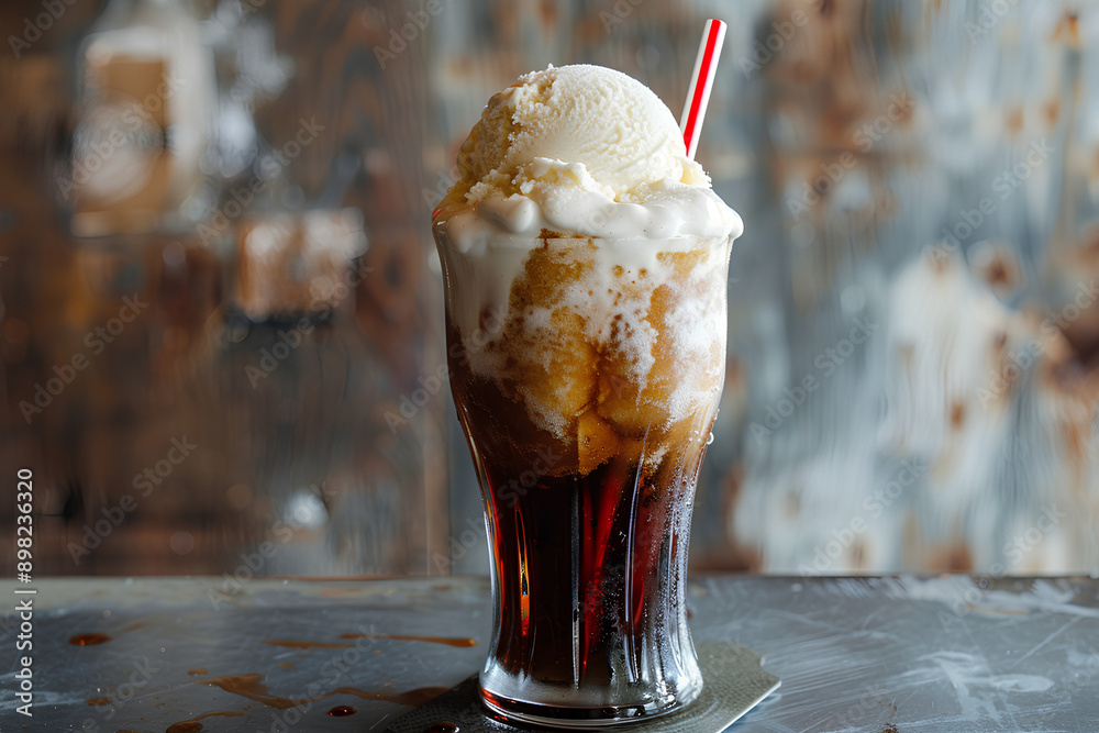 Traditional American Root Beer Float with Vanilla Ice Cream in Vintage ...