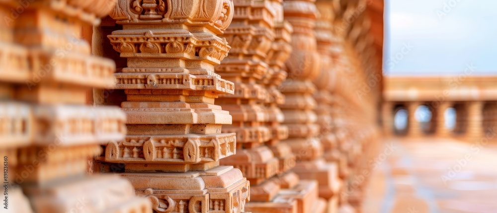 intricate carvings on the wall of an ancient indian temple - detailed ...