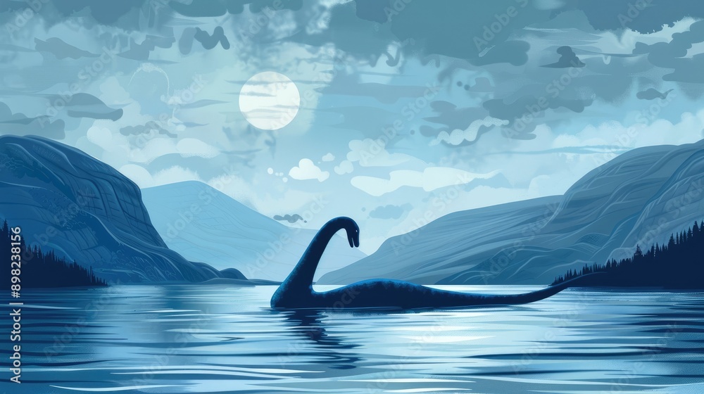 loch ness monster in lake illustration Stock Illustration | Adobe Stock
