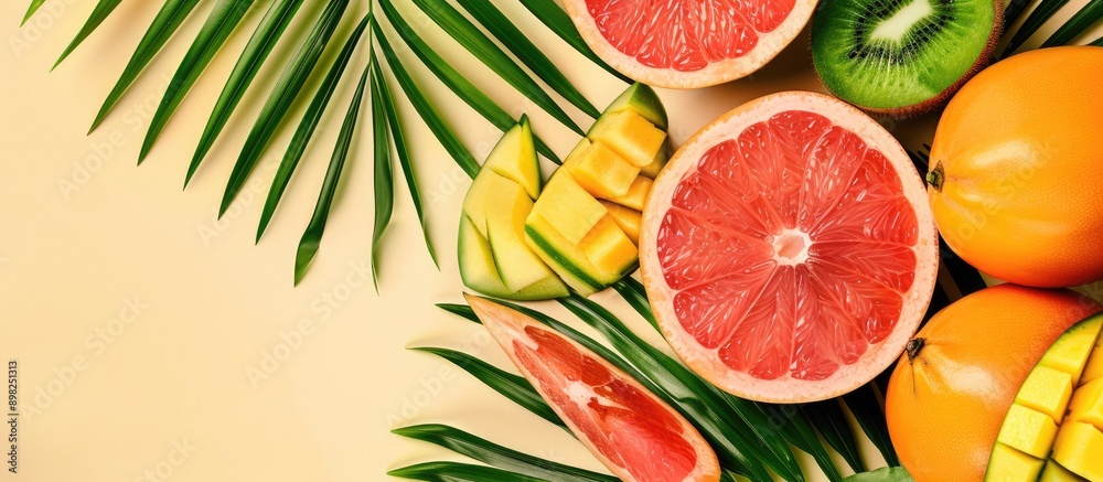Concept of organic cosmetics and wellness in the summer with a tropical ...