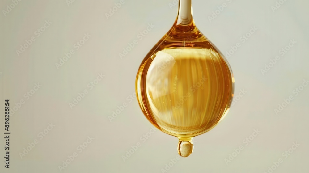 glistening drop of golden oil suspended in midair warm amber tones ...