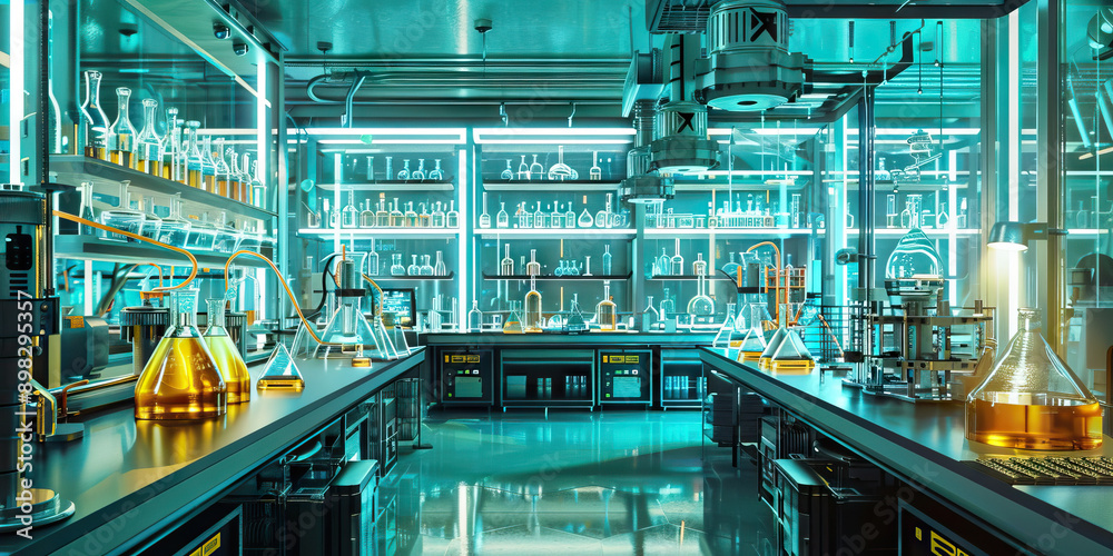 Quantum Leap: A futuristic laboratory filled with beakers, test tubes ...