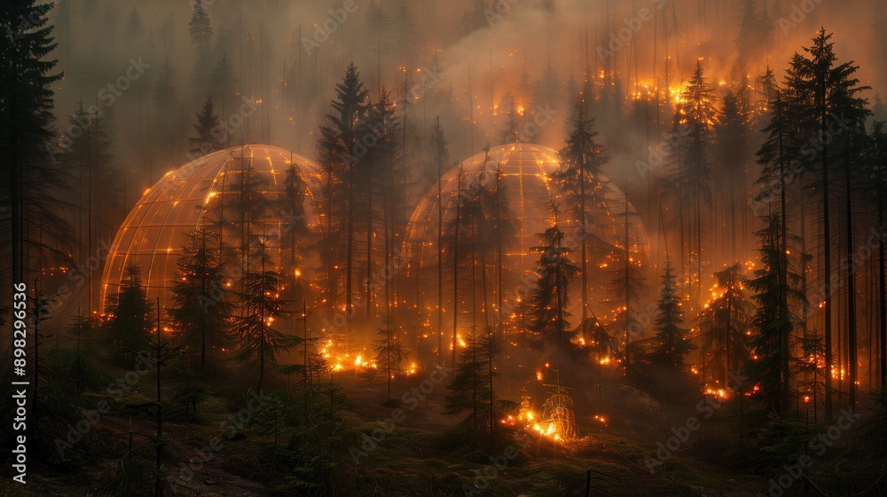 Burning Forest Inside Dome: A forest burning inside a transparent dome ...