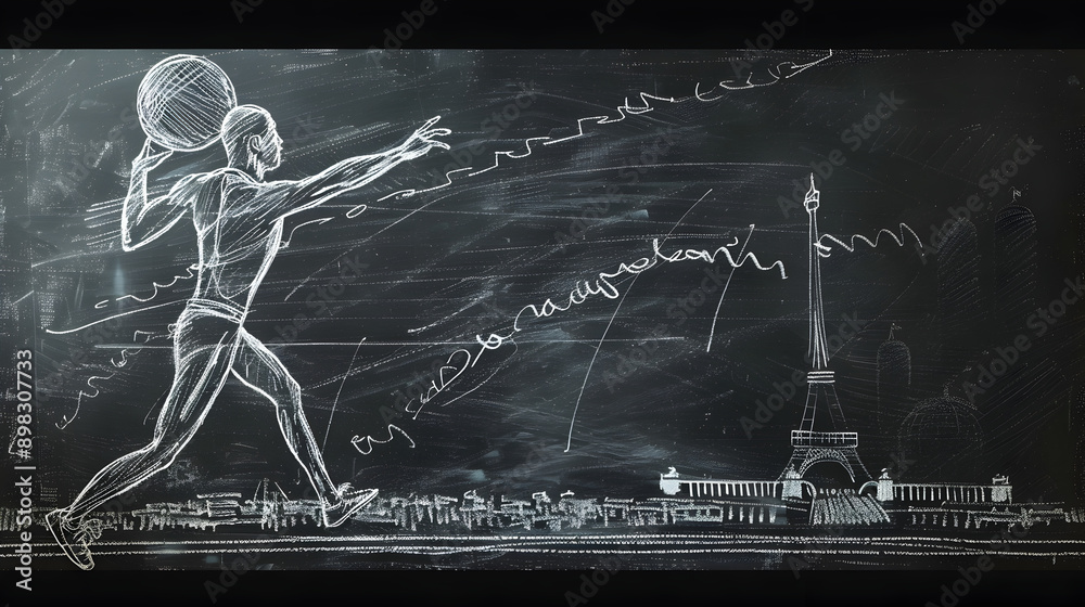 Chalkboard Shot Put: Chalk drawing style illustration of a shot put ...