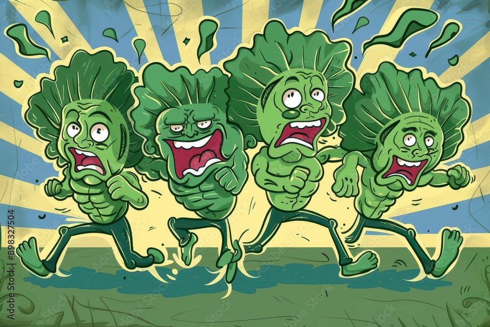 playful cartoon illustration of anthropomorphic collard greens ...
