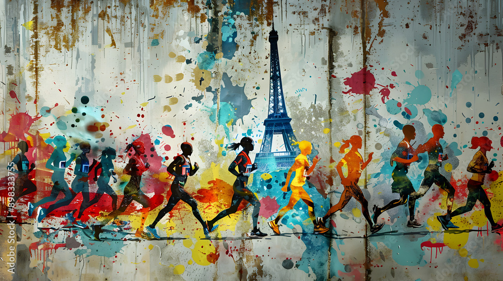 Graffiti Marathon: A graffiti-style illustration of marathon runners ...
