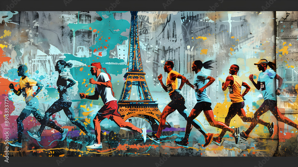 Graffiti Marathon: A graffiti-style illustration of marathon runners ...