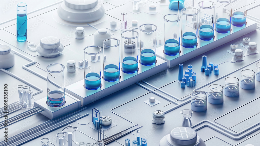 High-quality chart of experiment stages with a chemical lab setup and ...