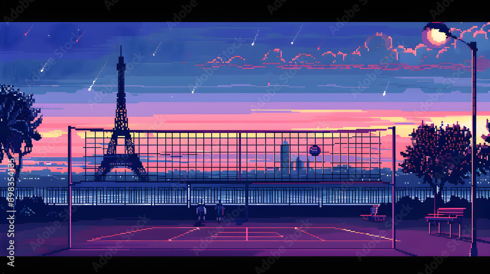 Pixel Art Volleyball: Pixel art illustration of a volleyball game with ...
