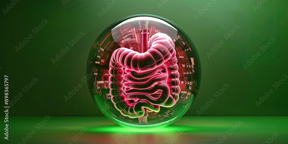 human intestines anatomy inside transparent round shield protection ...
