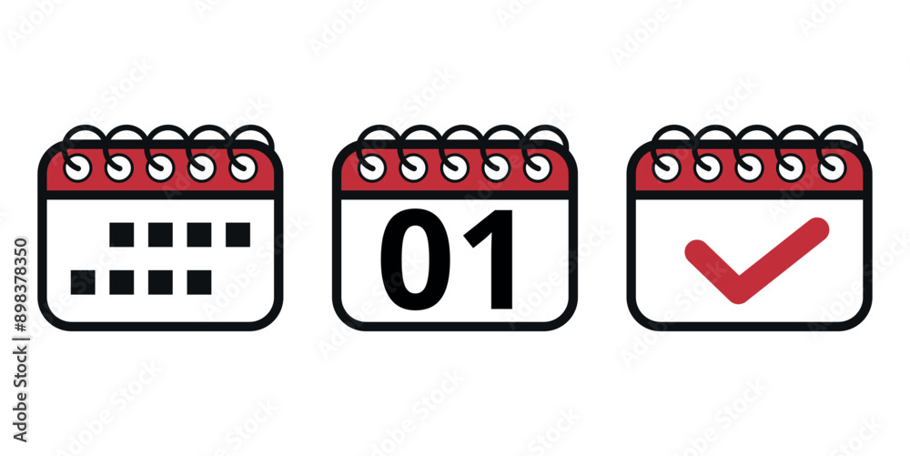 Simple red vector calendar icons with specific day marked, day 01 ...