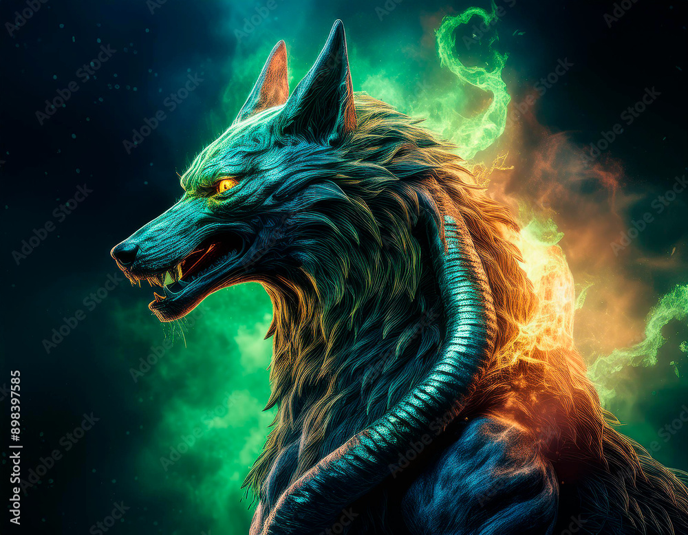 eerie and enigmatic image of the demon amon as wolf with snake tail in ...