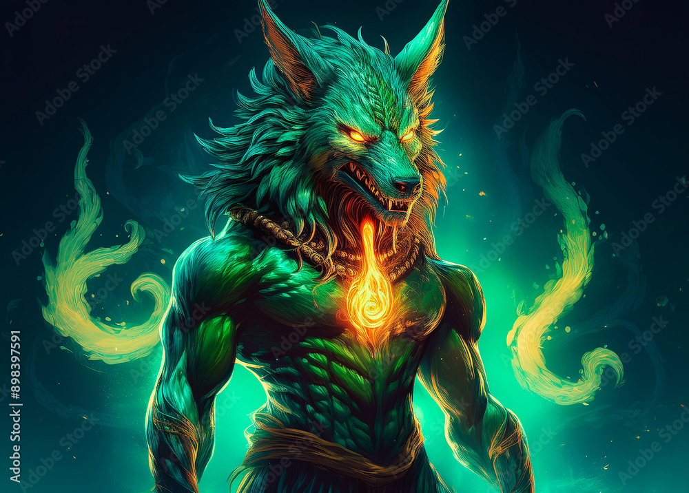 eerie and enigmatic image of the demon amon as wolf with snake tail in ...